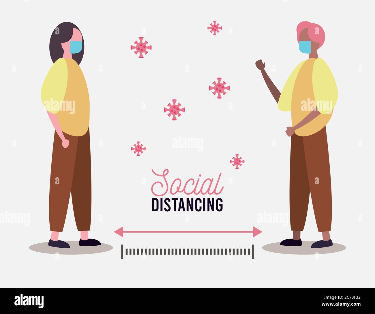 couple wearing medical mask practicing social distance vector ...