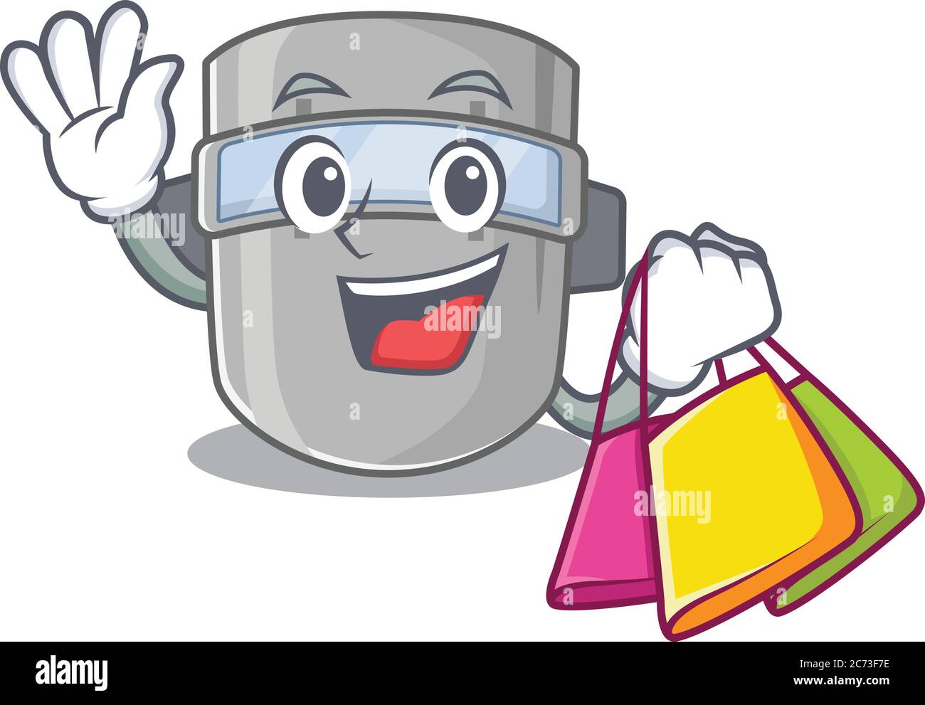 wealthy welding mask cartoon character with shopping bags Stock Vector ...
