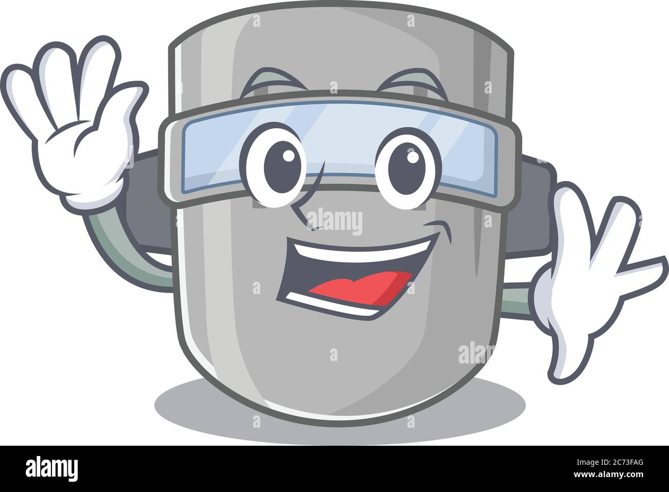 A charming welding mask mascot design style smiling and waving hand ...