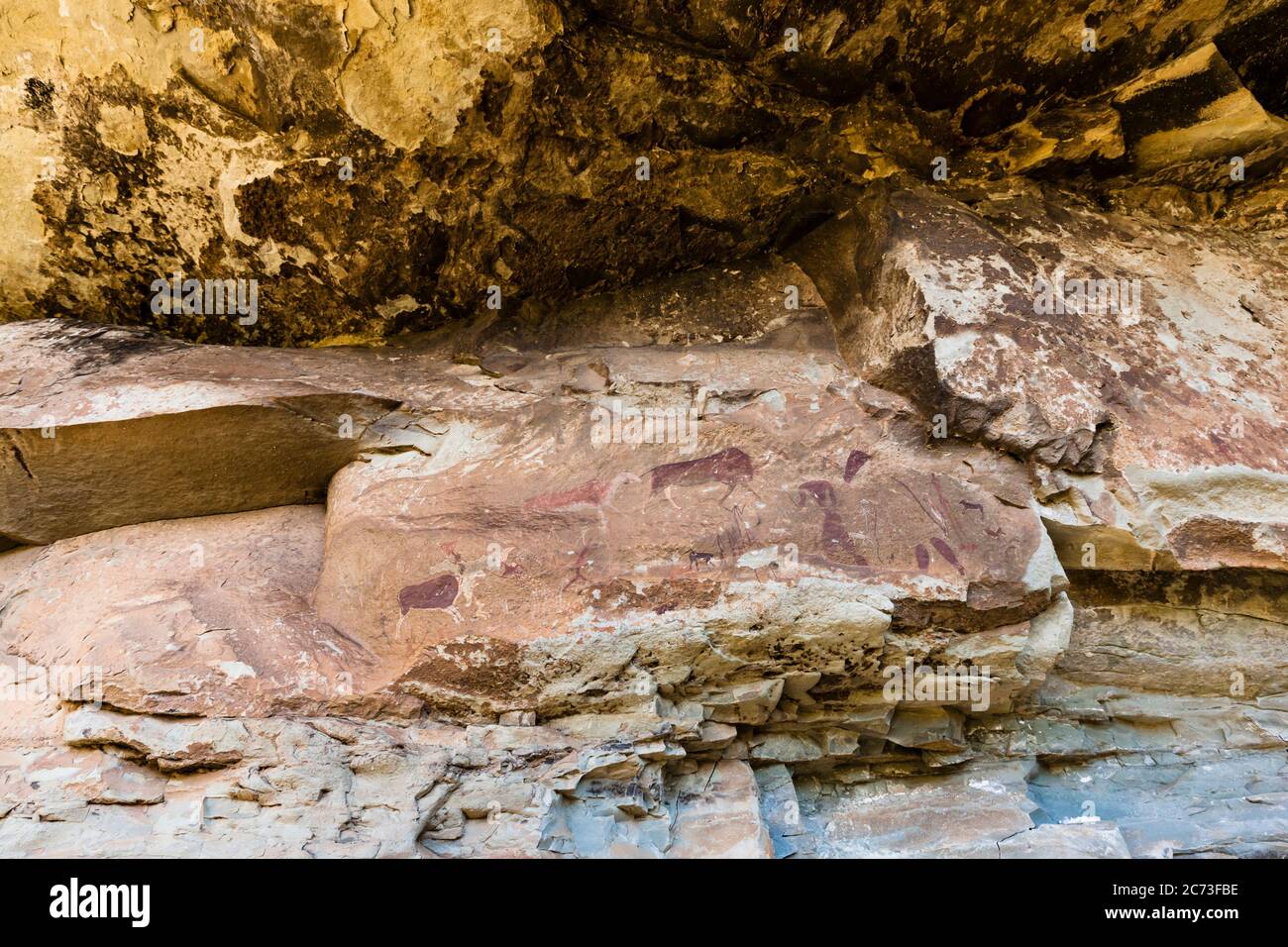 Drakensberg, "Eland cave" rock painting site, rock art, Didima gorge ...