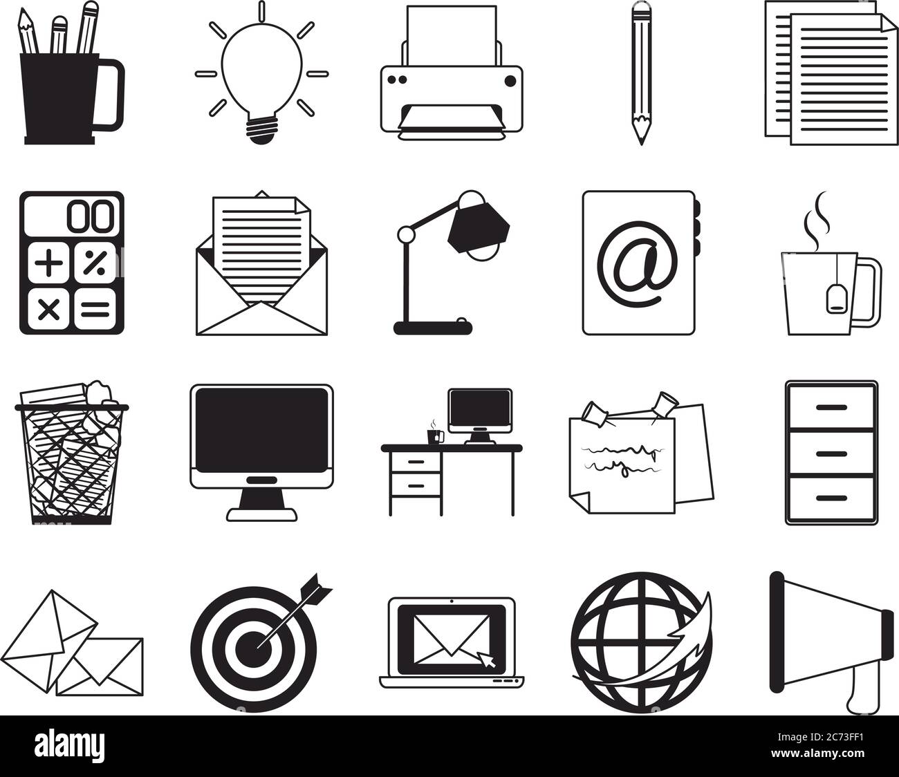 office supply stationery work business linear style icons set vector ...