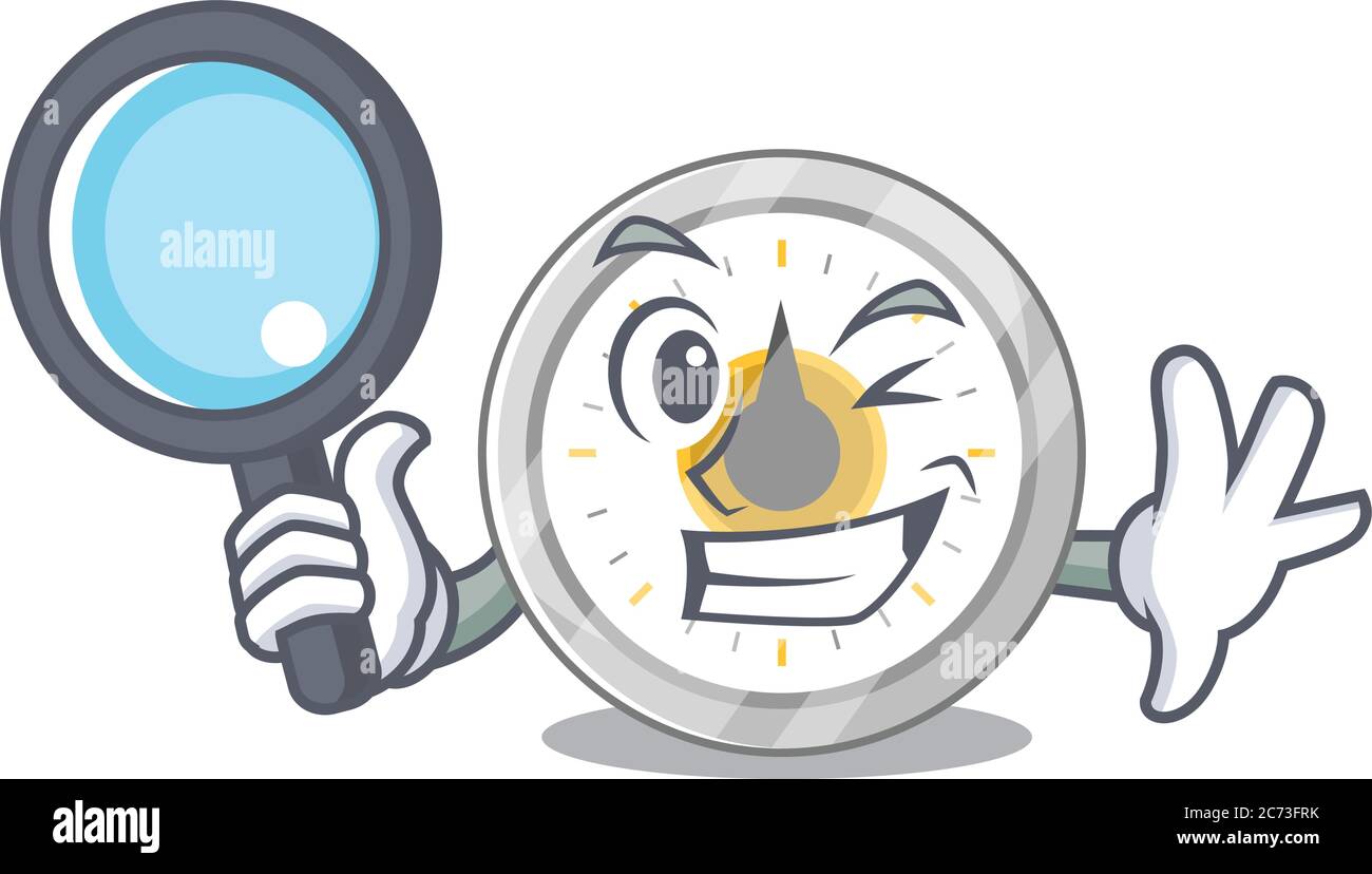 cartoon mascot design of old kitchen timer super Detective breaking the ...