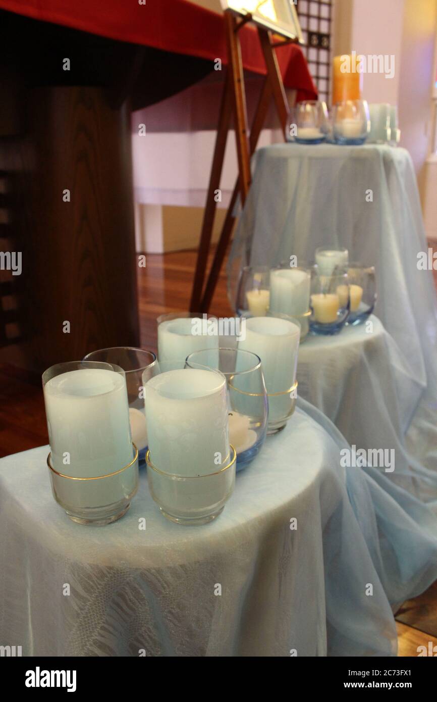 Candles arranged in front of altar for taize meditation in a Salesian ...