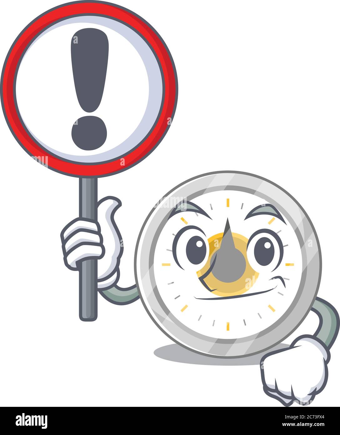 A cartoon icon of old kitchen timer with a exclamation sign board Stock ...