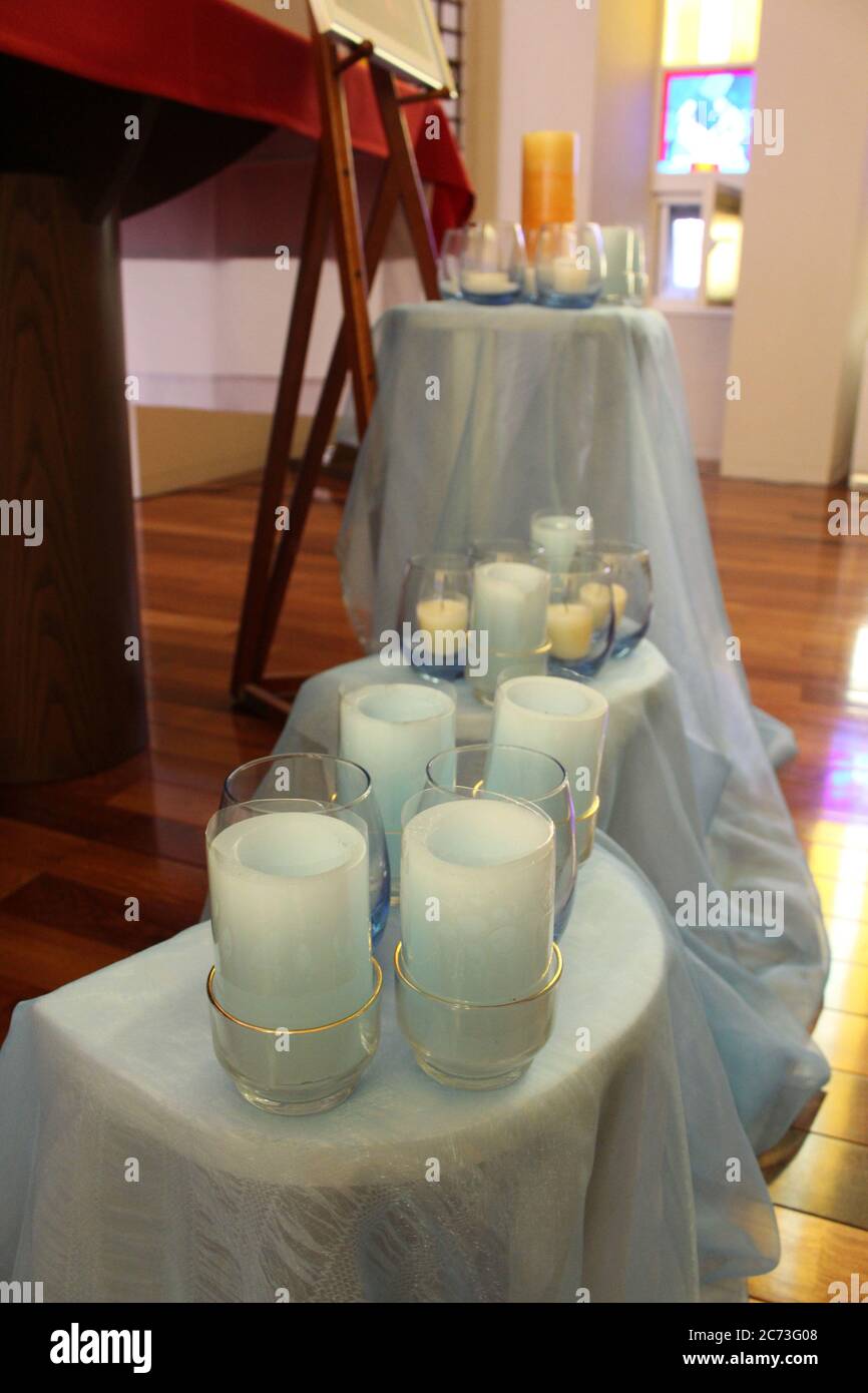 Candles arranged in front of altar for taize meditation in a Salesian ...