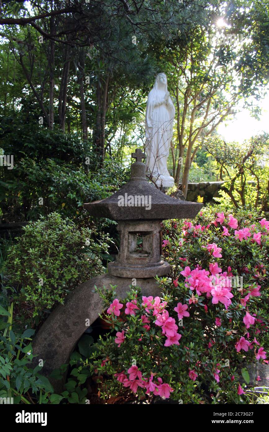 Statue of Virgin Mary with a Japanese toro, in a Salesian Nunnery ...