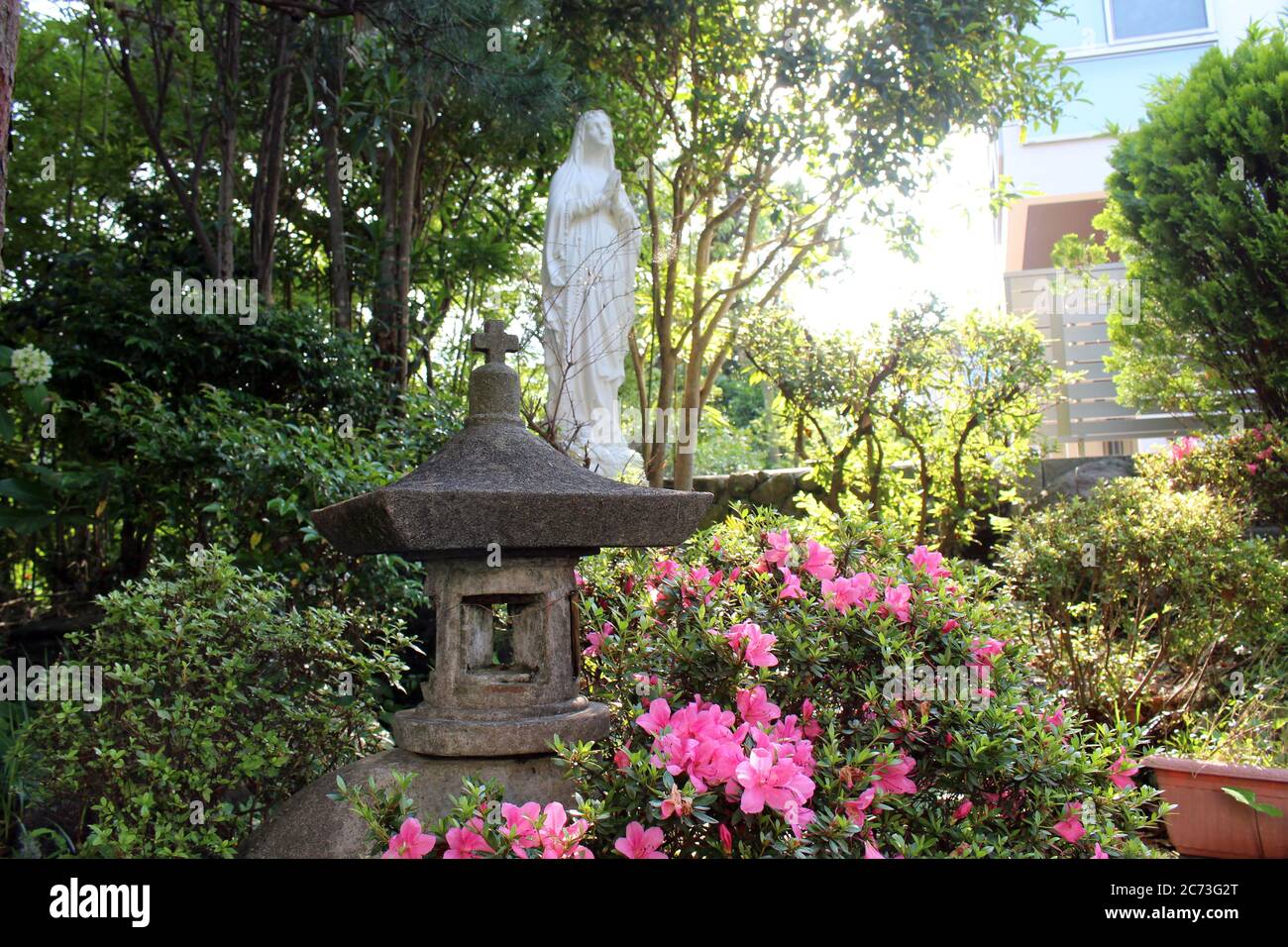 Statue of Virgin Mary with a Japanese toro, in a Salesian Nunnery ...