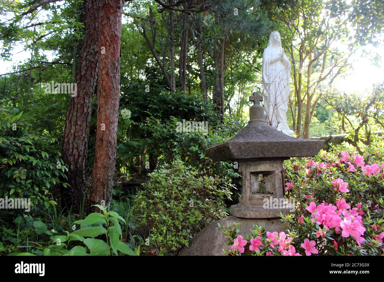 Statue of Virgin Mary with a Japanese toro, in a Salesian Nunnery ...