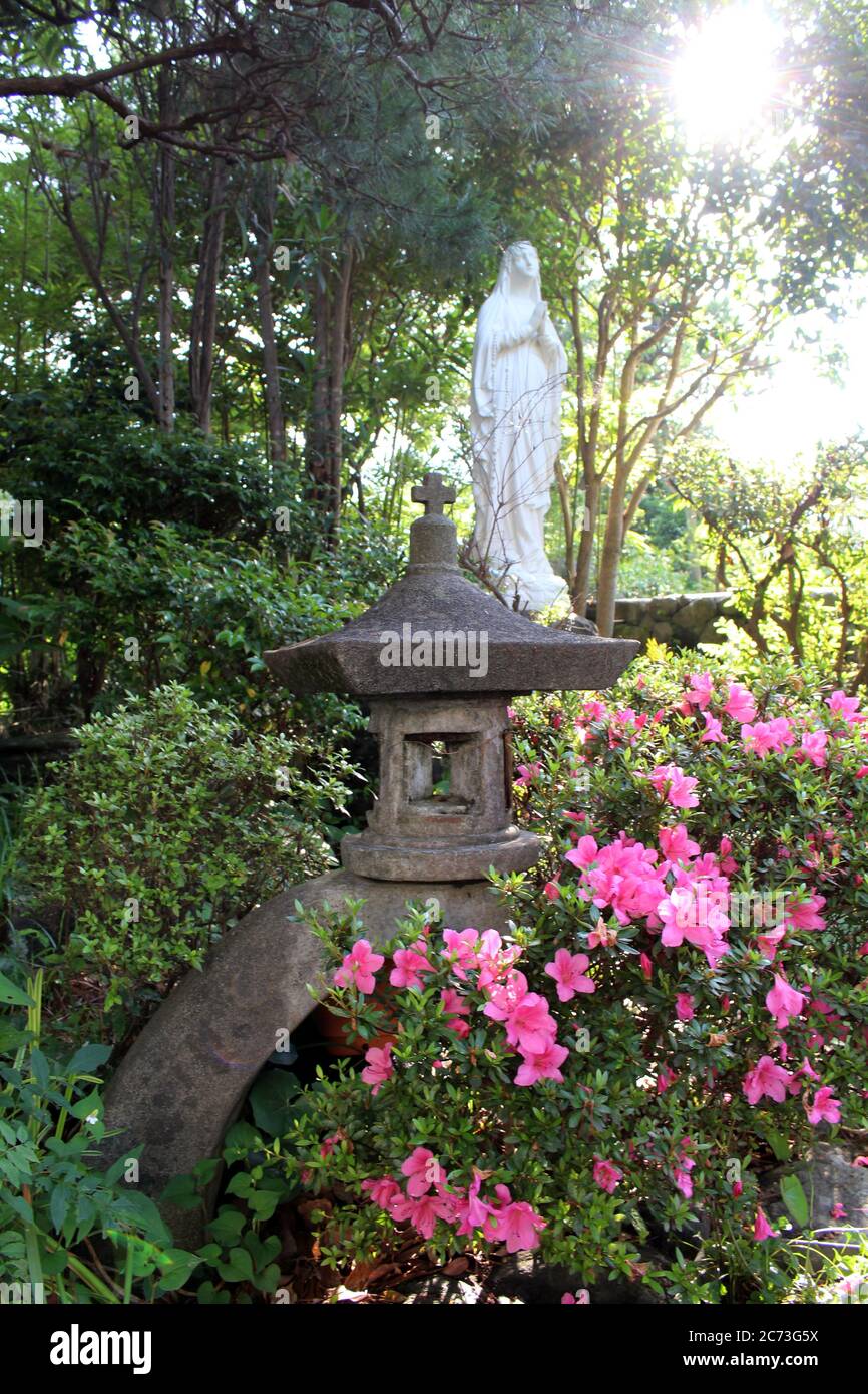 Statue of Virgin Mary with a Japanese toro, in a Salesian Nunnery ...