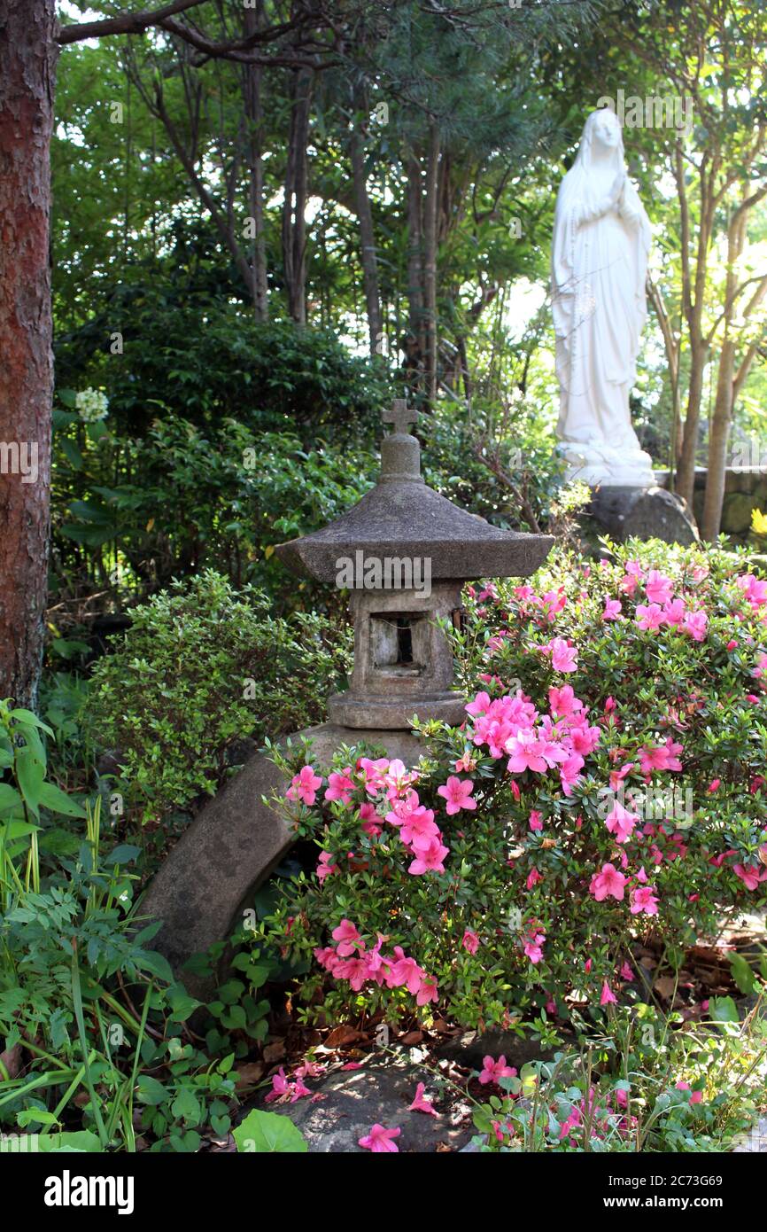Statue of Virgin Mary with a Japanese toro, in a Salesian Nunnery ...