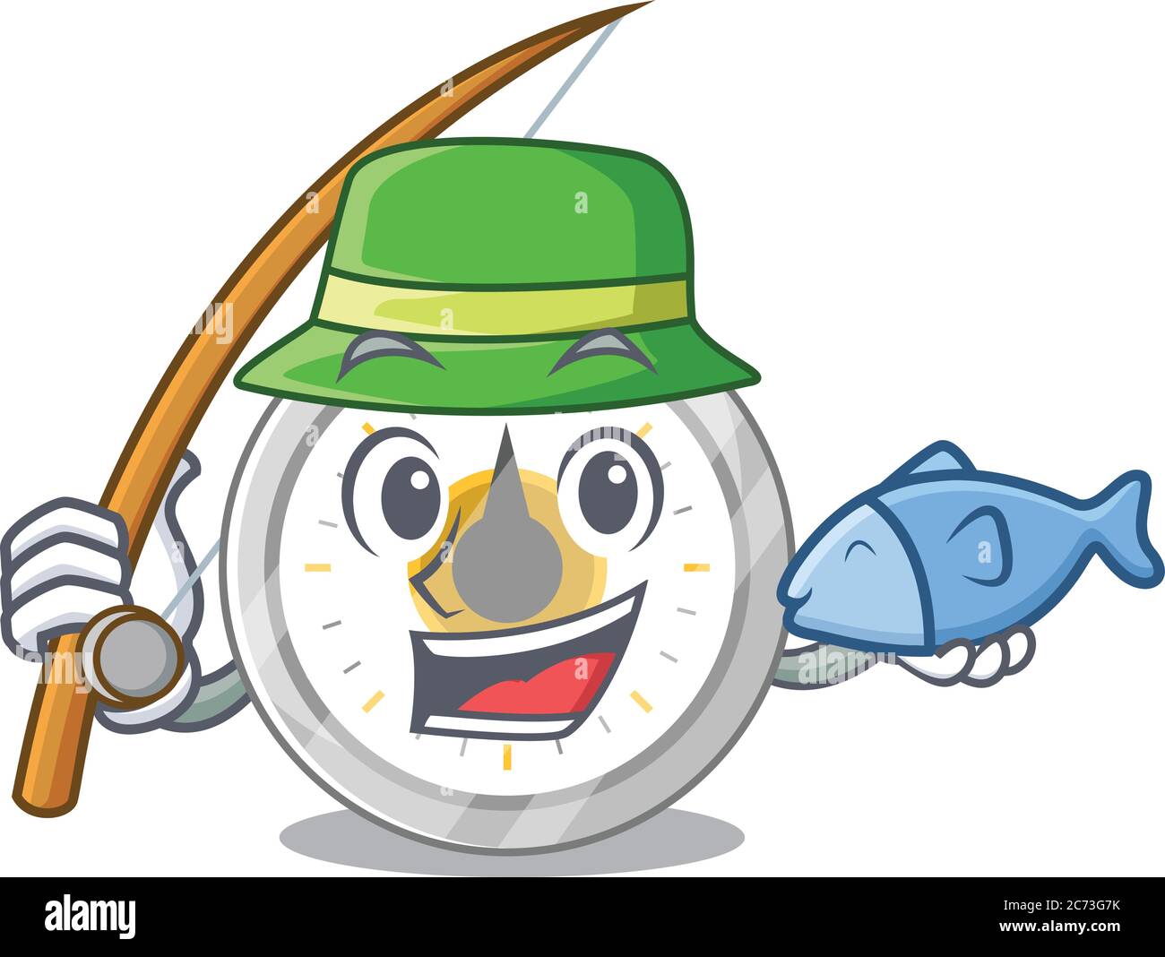 Cartoon design style of old kitchen timer ready goes to fishing Stock ...