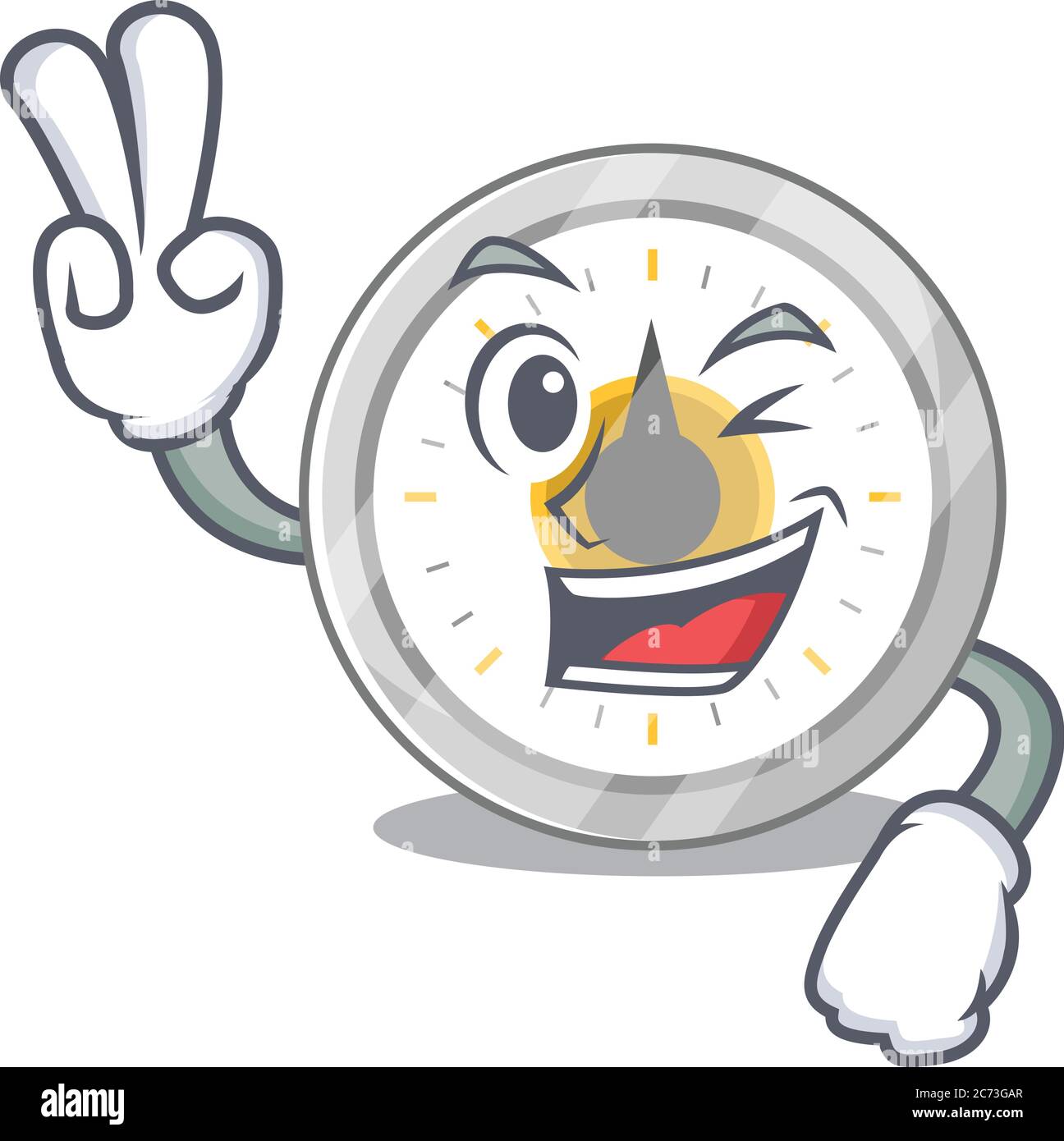 A joyful old kitchen timer cartoon mascot style show two fingers pose ...