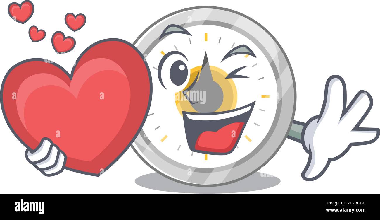 A lovable old kitchen timer caricature design style holding a big heart ...