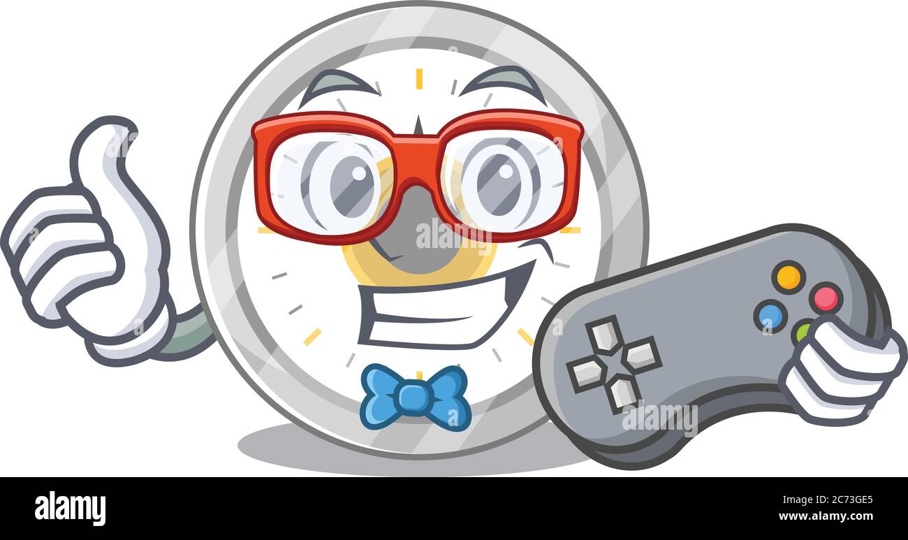 Cartoon Mascot design of old kitchen timer gamer using controller Stock ...