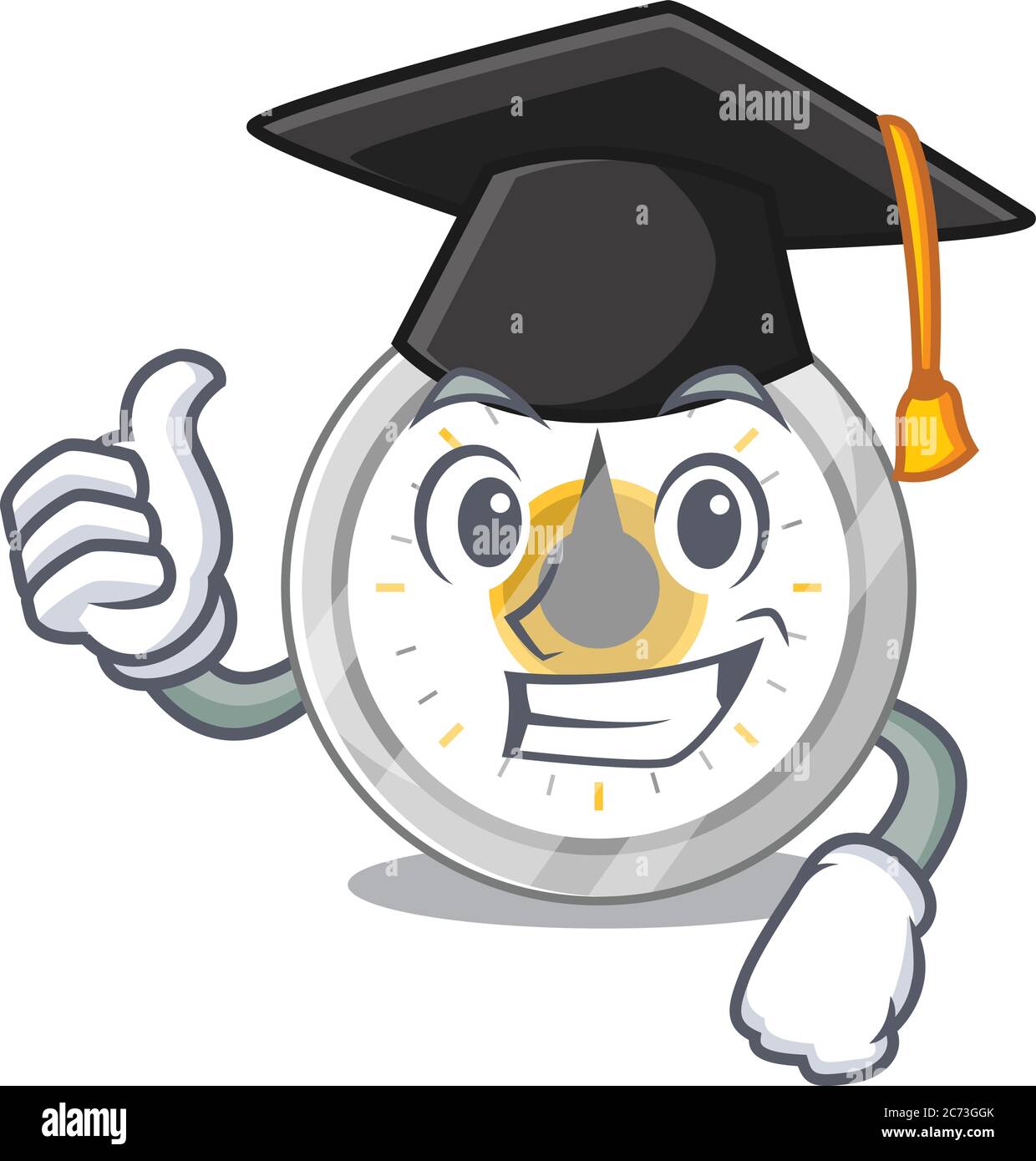 Old kitchen timer caricature picture design with hat for graduation ...