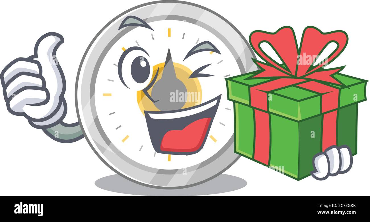 Old kitchen timer cartoon character concept with a big gift box Stock ...