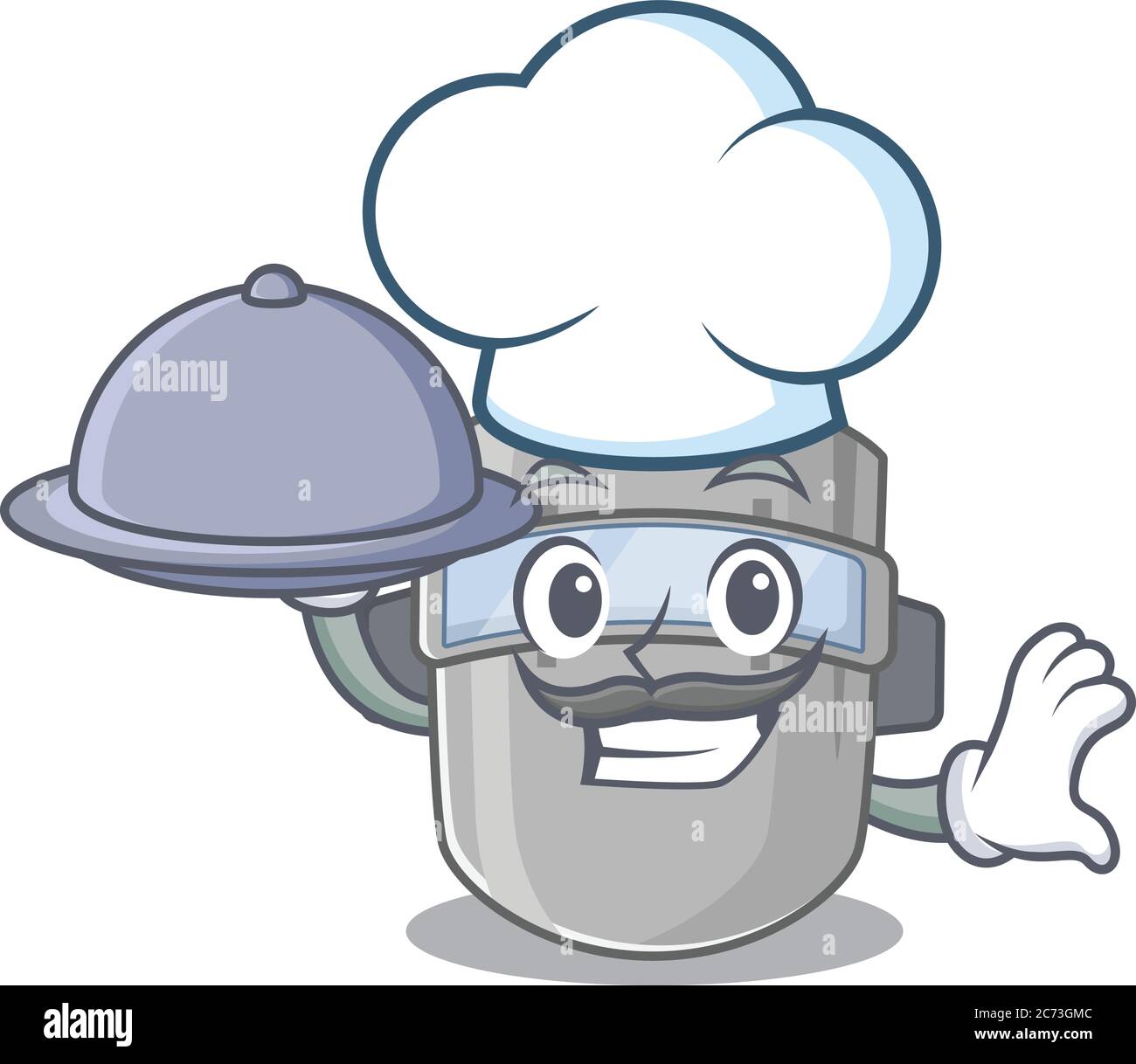 mascot design of welding mask chef serving food on tray Stock Vector ...