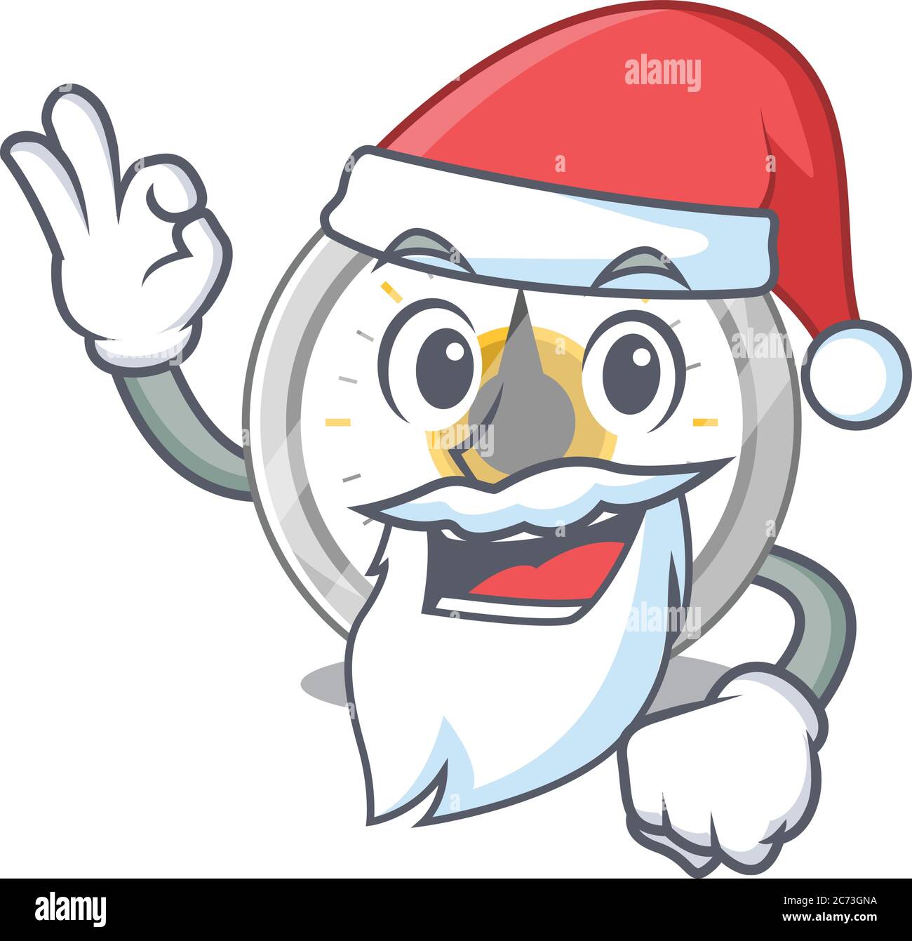 cartoon character of old kitchen timer Santa with cute ok finger Stock ...