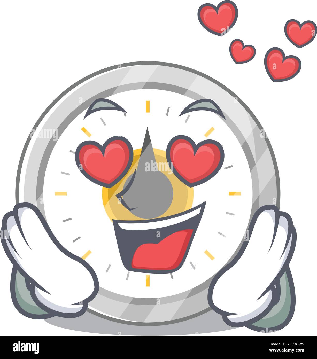 A passionate old kitchen timer cartoon mascot concept has a falling in ...