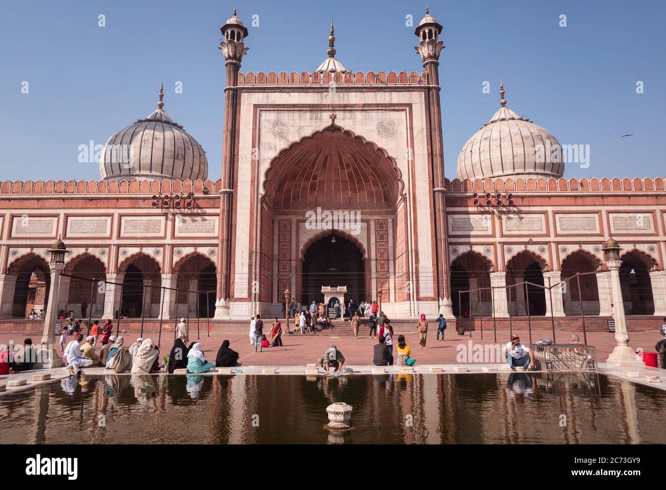 New Delhi / India - February 19, 2020: Muslim believers and tourists in ...
