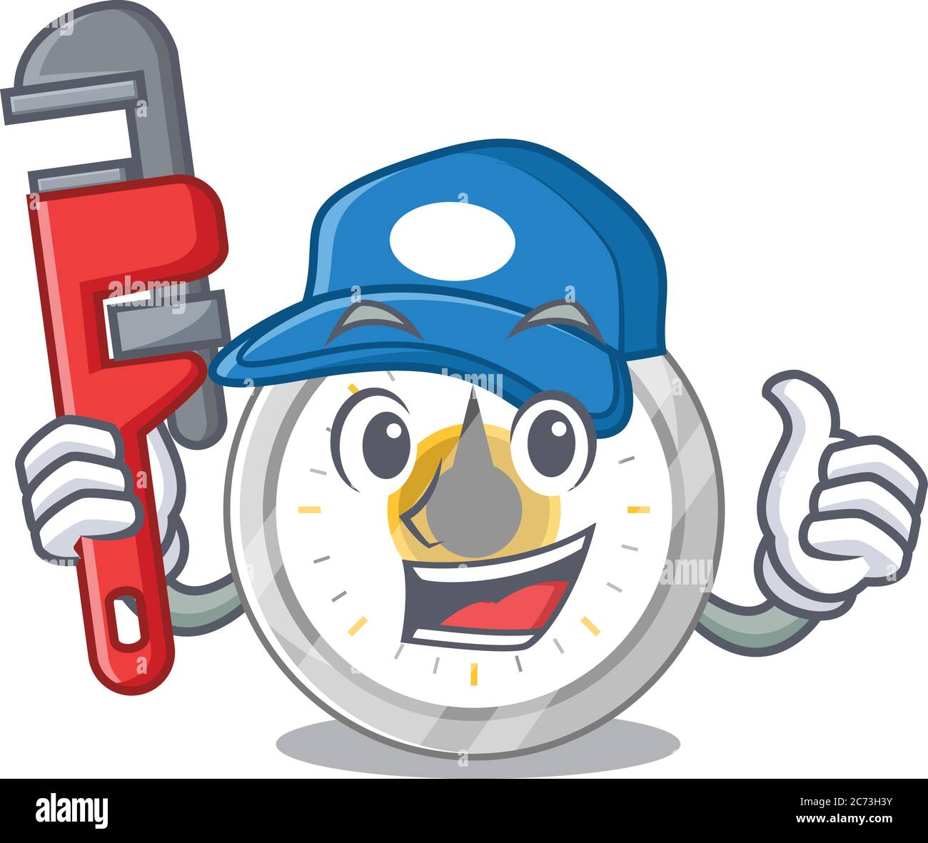 cartoon mascot design of old kitchen timer as a Plumber with tool Stock ...
