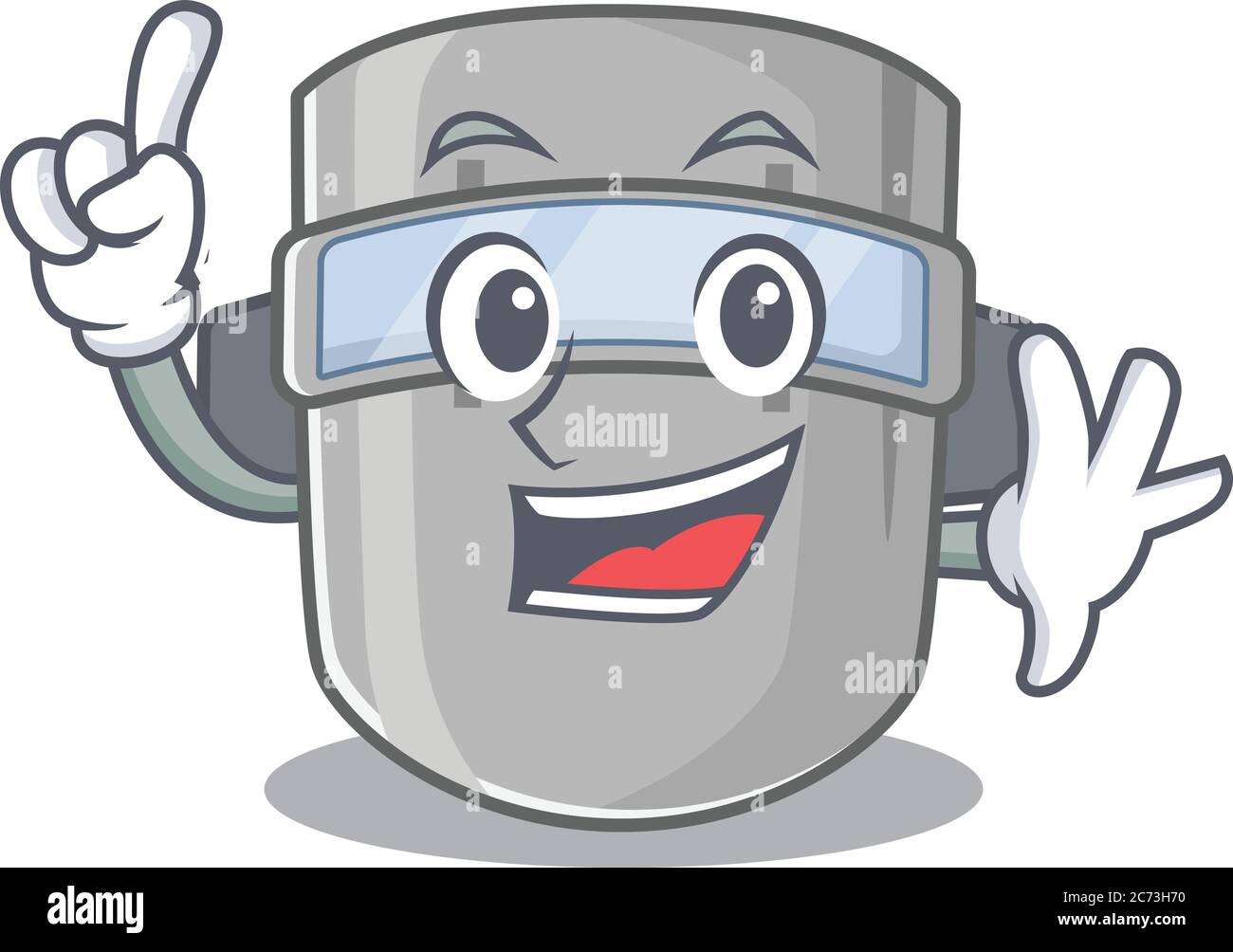 Welding mask caricature design style with one finger gesture Stock ...
