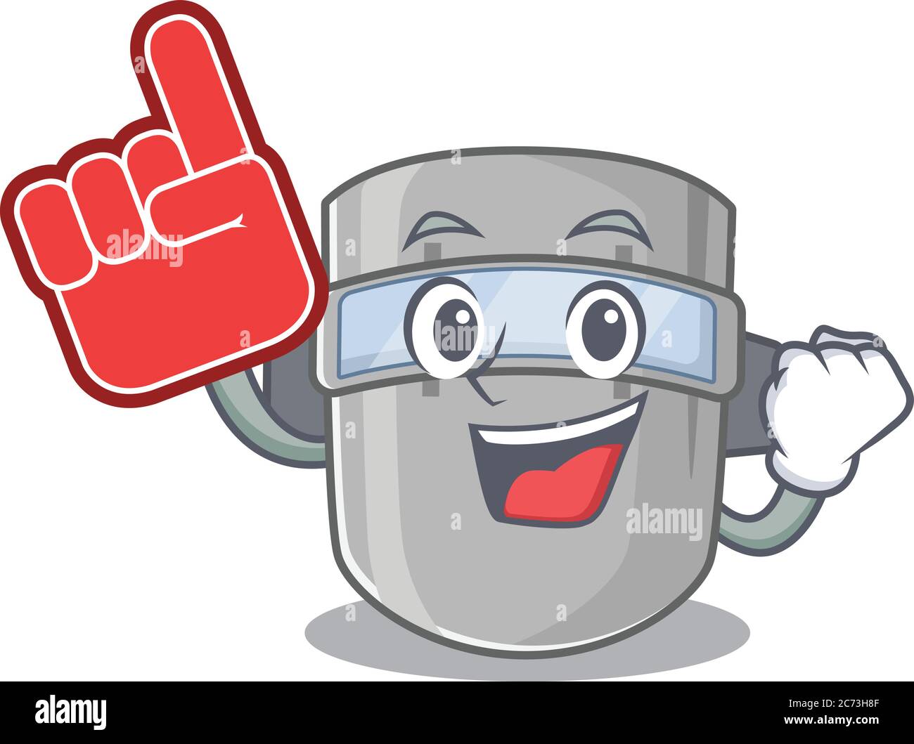 Welding mask in cartoon drawing character design with Foam finger Stock ...