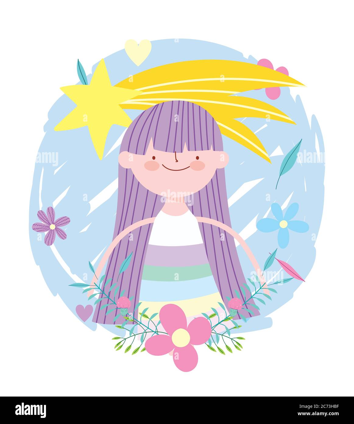 little fairy princess shootig star flowers tale cartoon vector ...