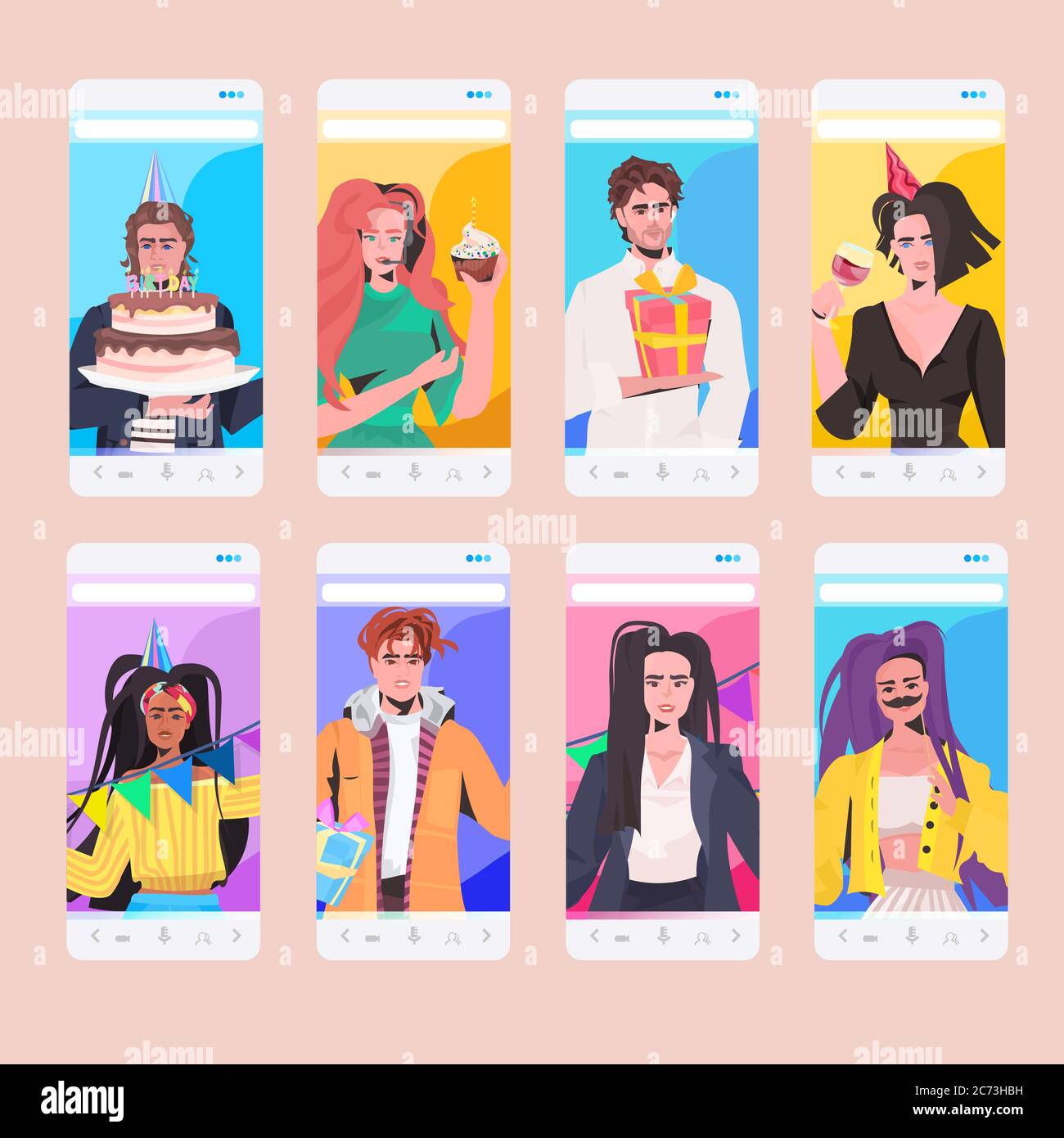 set people celebrating birthday party mix race men women having fun ...