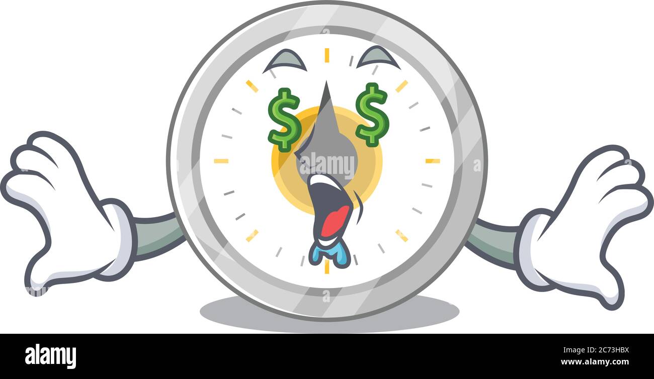happy rich cartoon concept of old kitchen timer with money eyes Stock ...
