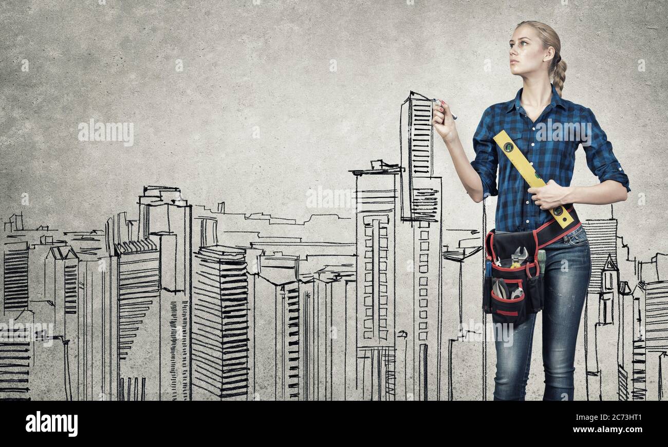 Woman engineer sketching her ideas Stock Photo - Alamy