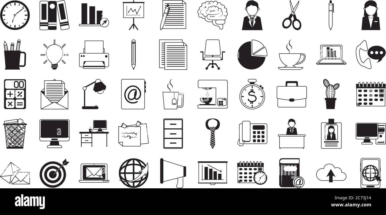 office supply stationery work business linear style icons set vector ...