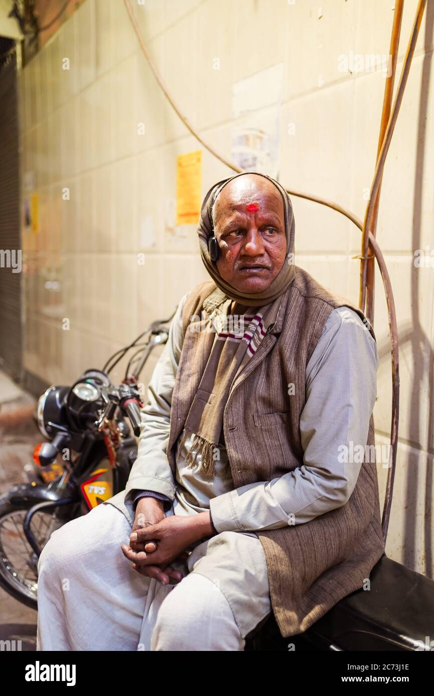 New Delhi / India - February 18, 2020: Hindu man with red dot in ...