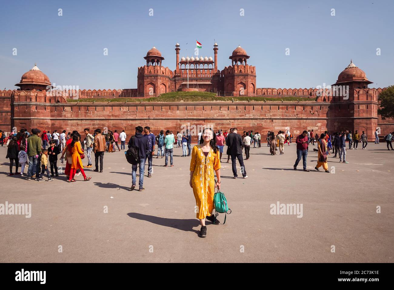 New Delhi / India - February 19, 2020: young Asian tourist in yellow ...
