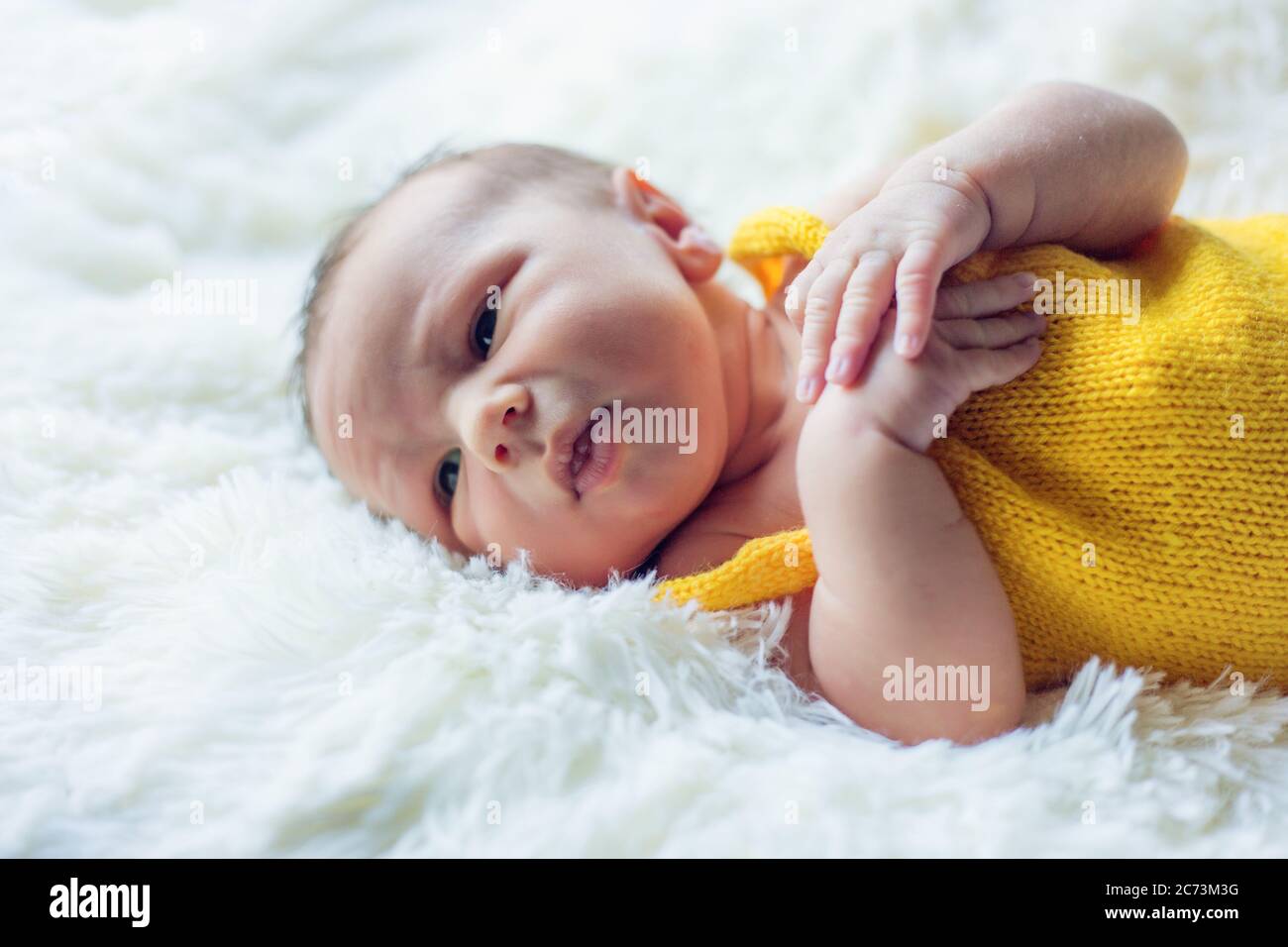 Pretty Newborn Baby Boy On Textile Background Stock Photo - Alamy