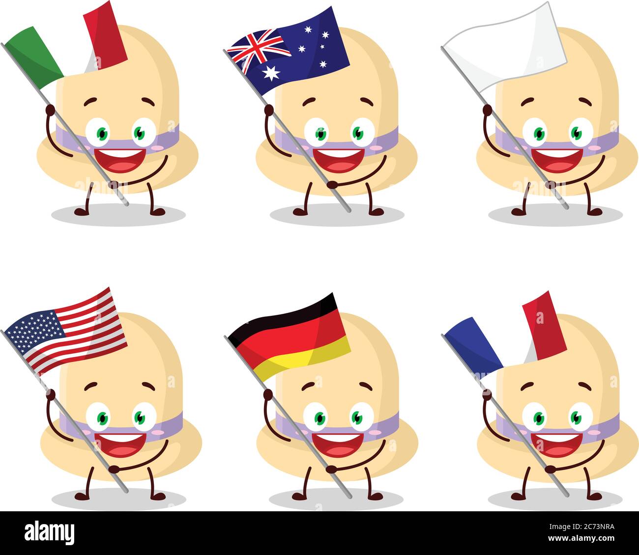 Summer hat cartoon character bring the flags of various countries Stock ...