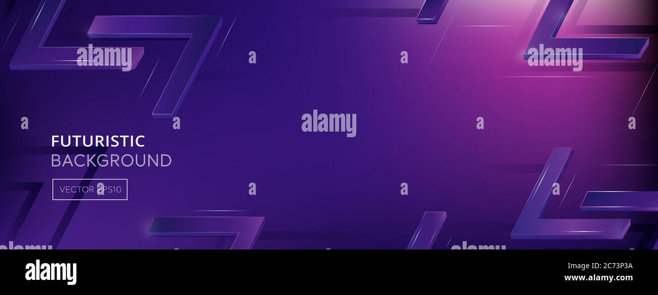 Modern rectangular block pattern at border of vibrant gradient purple ...