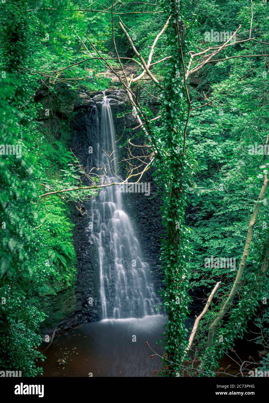 Falling Foss waterfall, rocks, flowing river & May Beck stream Stock ...