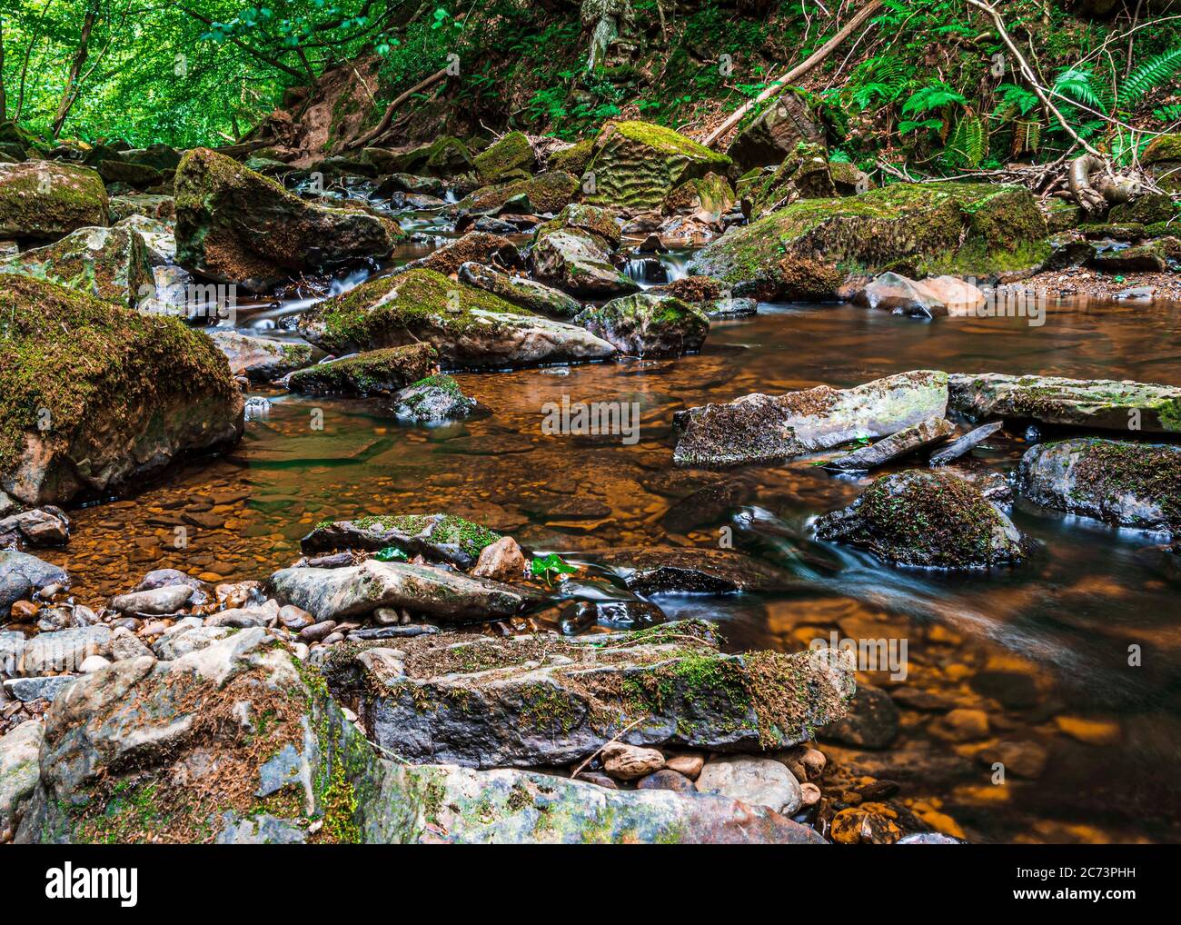 Falling Foss waterfall, rocks, flowing river & May Beck stream Stock ...