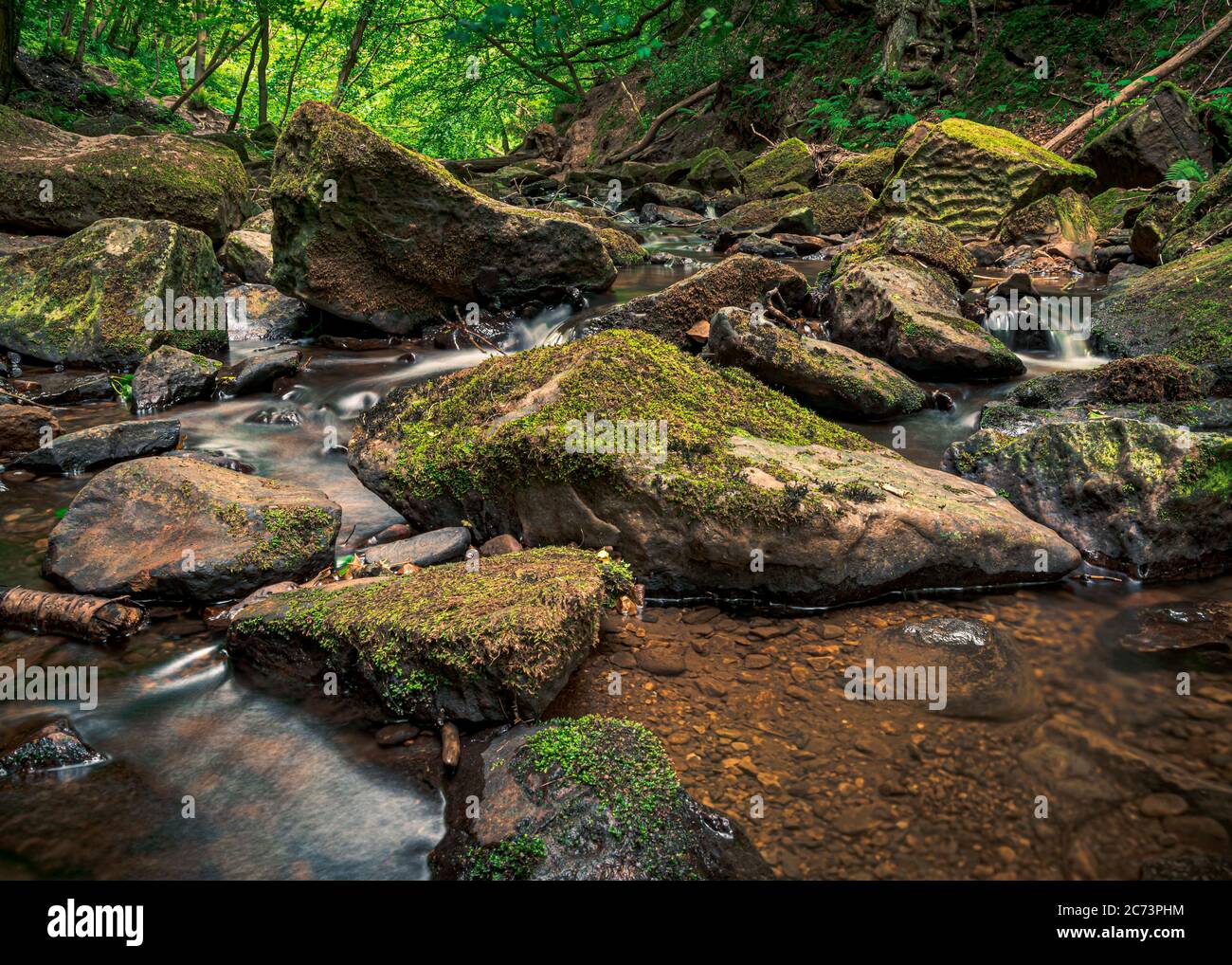 Falling Foss waterfall, rocks, flowing river & May Beck stream Stock ...