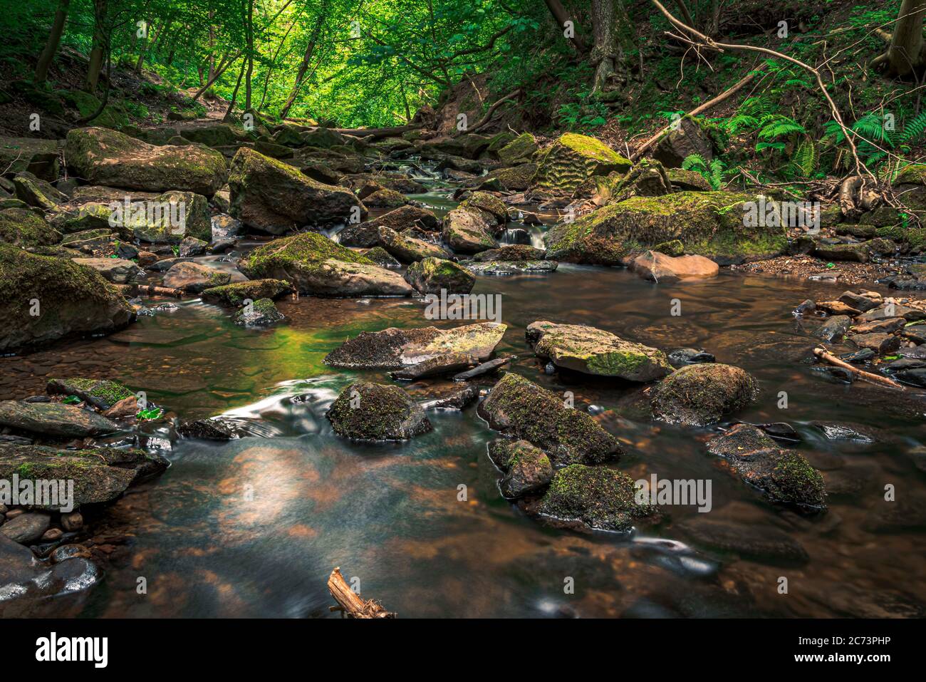 Falling Foss waterfall, rocks, flowing river & May Beck stream Stock ...