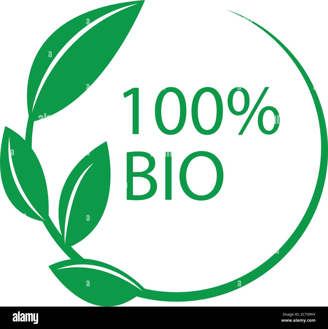 100 percent bio circular label. Abstract circle from green leaves logo ...