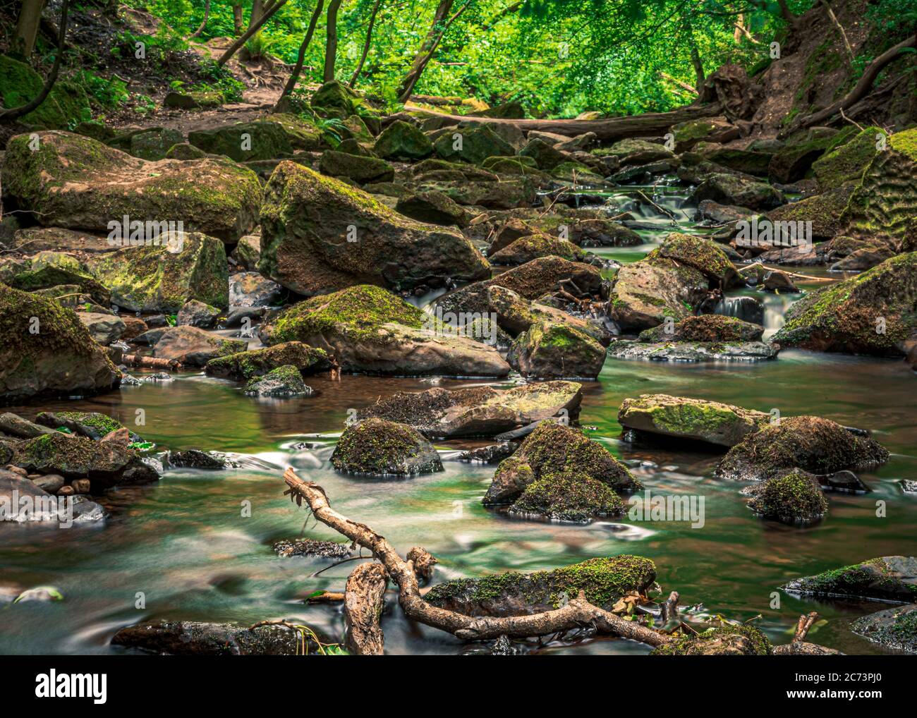 Falling Foss waterfall, rocks, flowing river & May Beck stream Stock ...