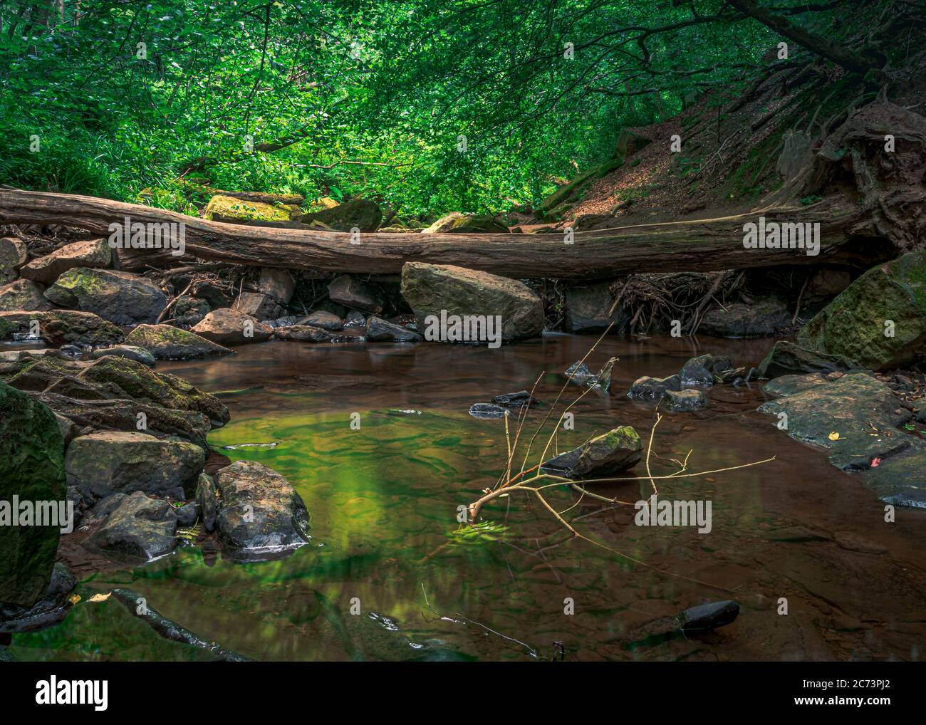 Falling Foss waterfall, rocks, flowing river & May Beck stream Stock ...