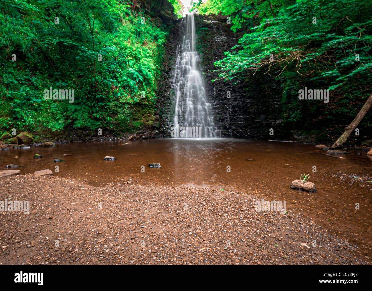 Falling Foss waterfall, rocks, flowing river & May Beck stream Stock ...