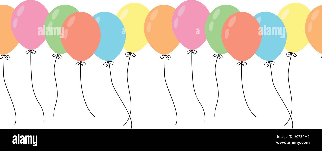 Colorful cute cartoon balloon seamless vector border isolated on a ...