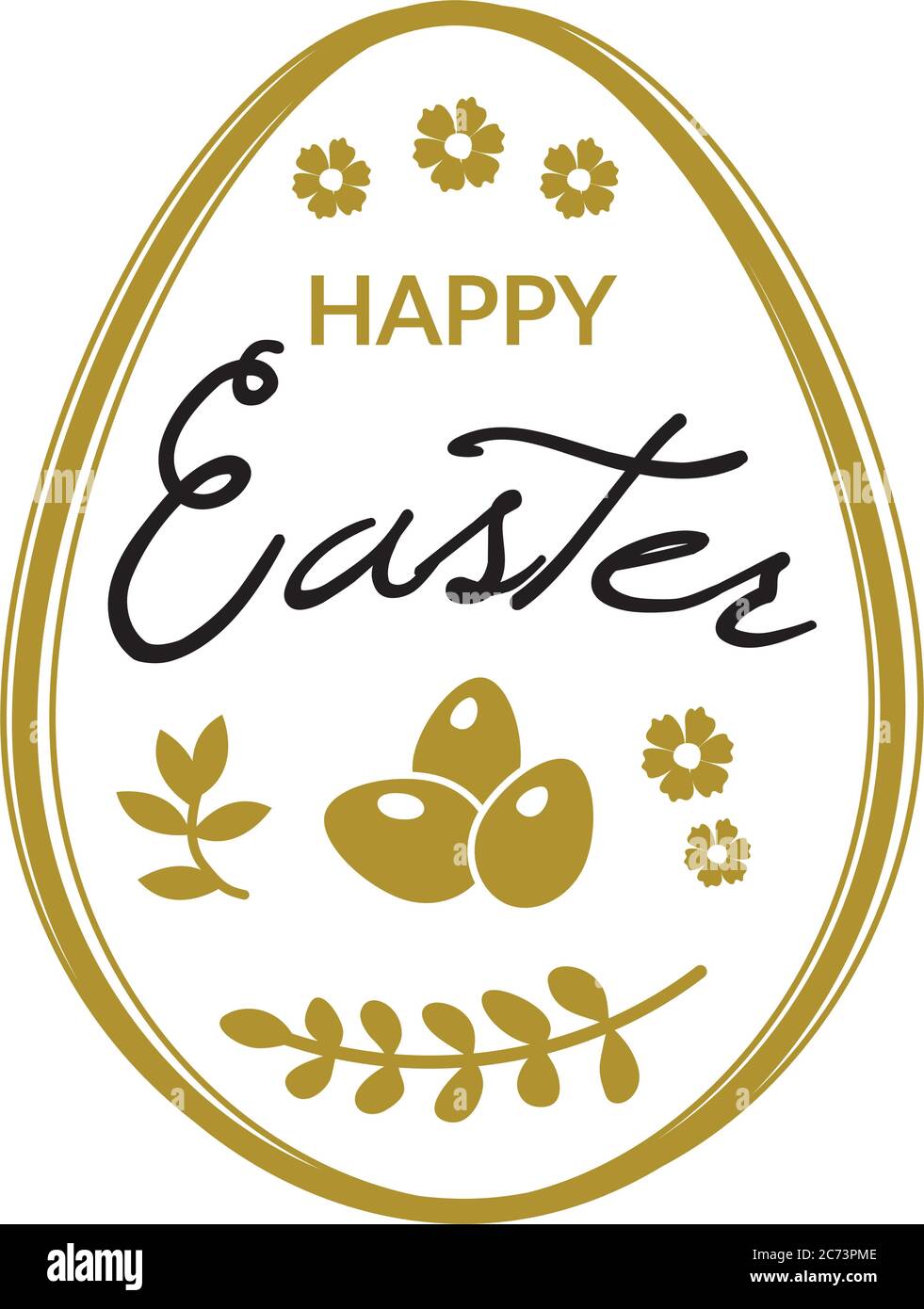 Easter greeting card design of golden egg shape with black lettering ...