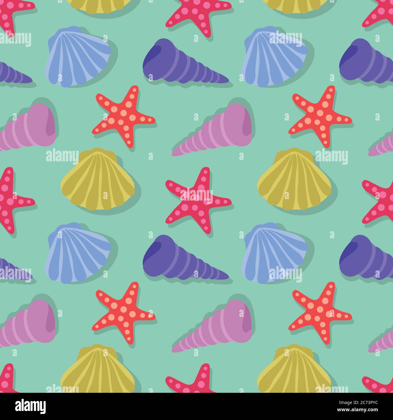 Seashell Nautical Marine Seamless Pattern Colorful Texture With Hand