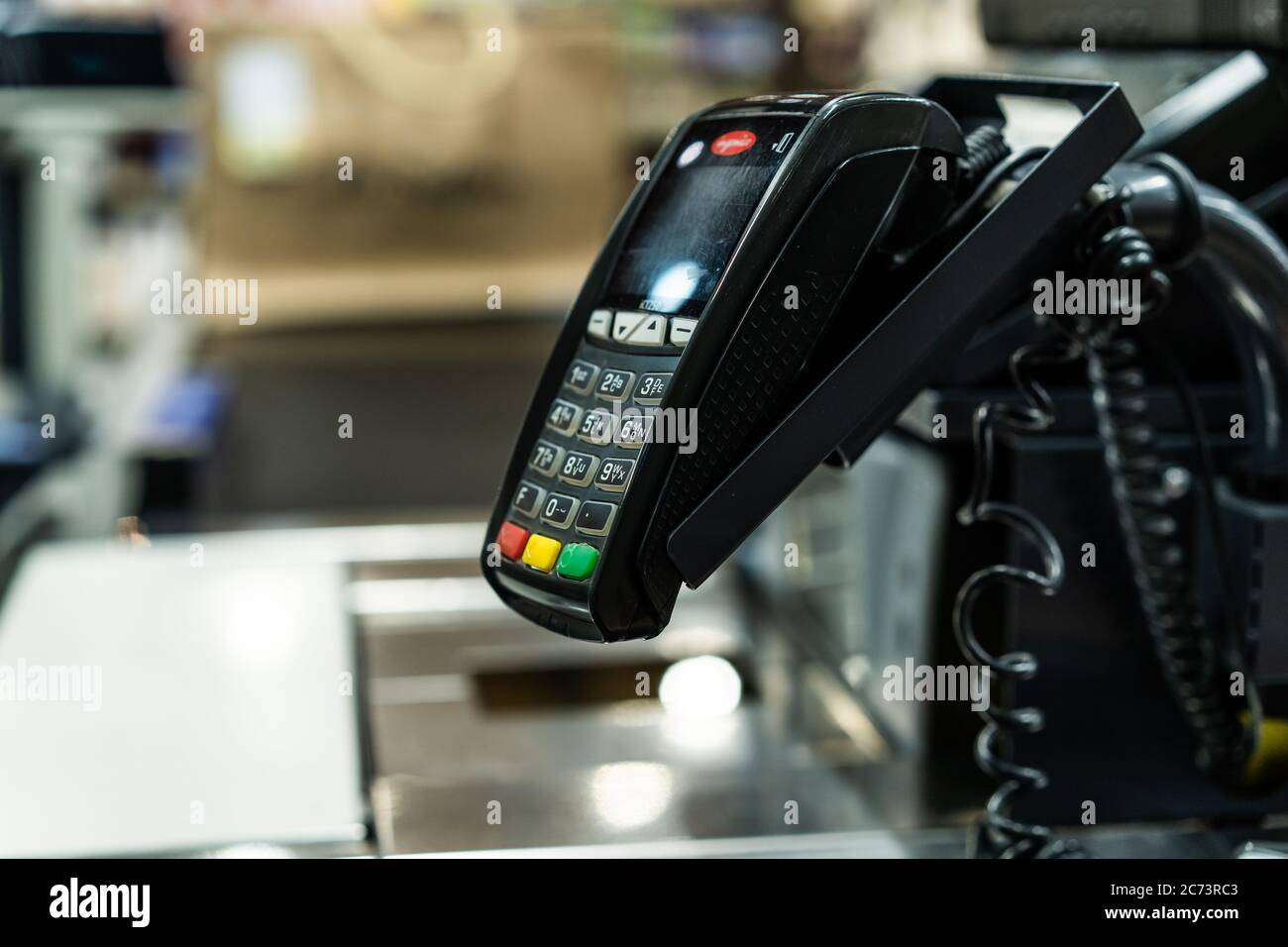 Bank terminal for payment purchases in store by credit cards Stock ...