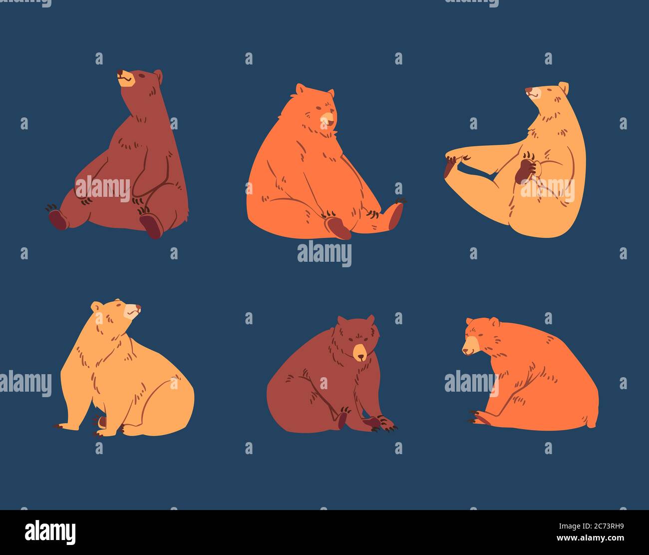 Six fluffy and relaxing bears rest on dark blue background, bear with ...